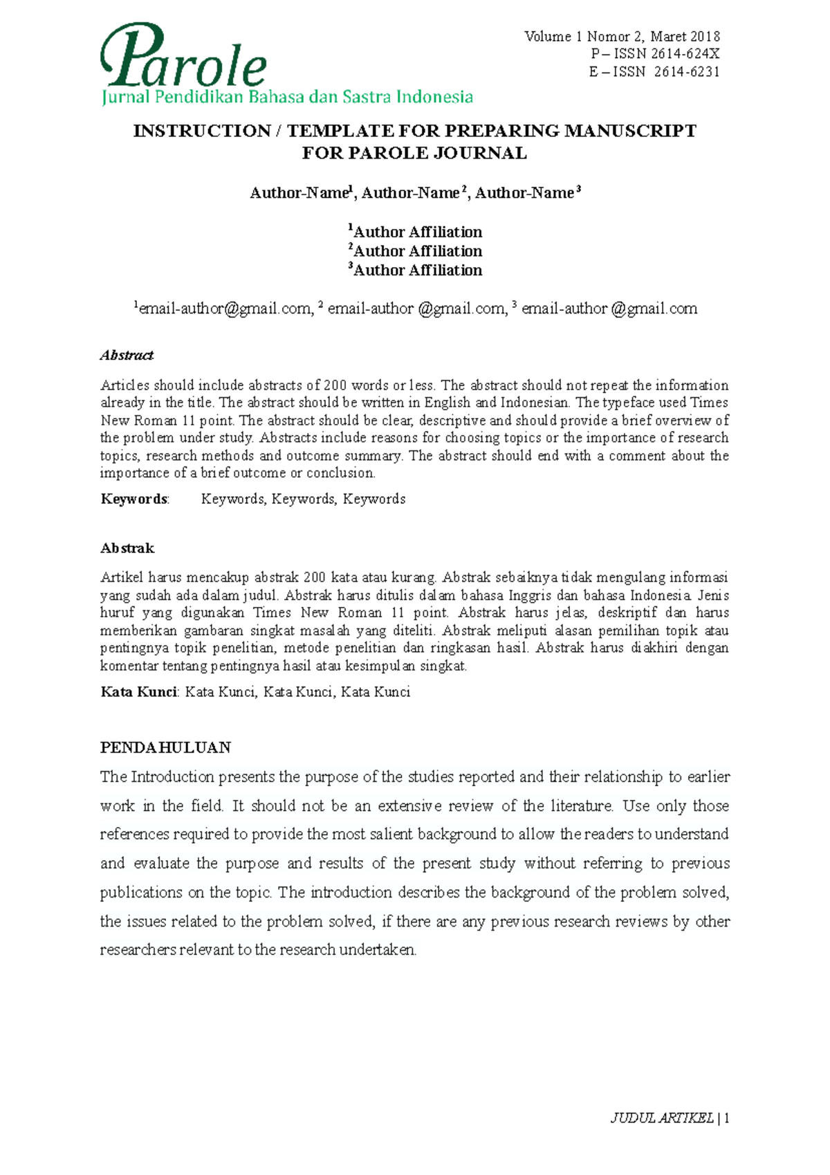 Template panduan artikel ilmiah yang baik - INSTRUCTION / TEMPLATE FOR ...