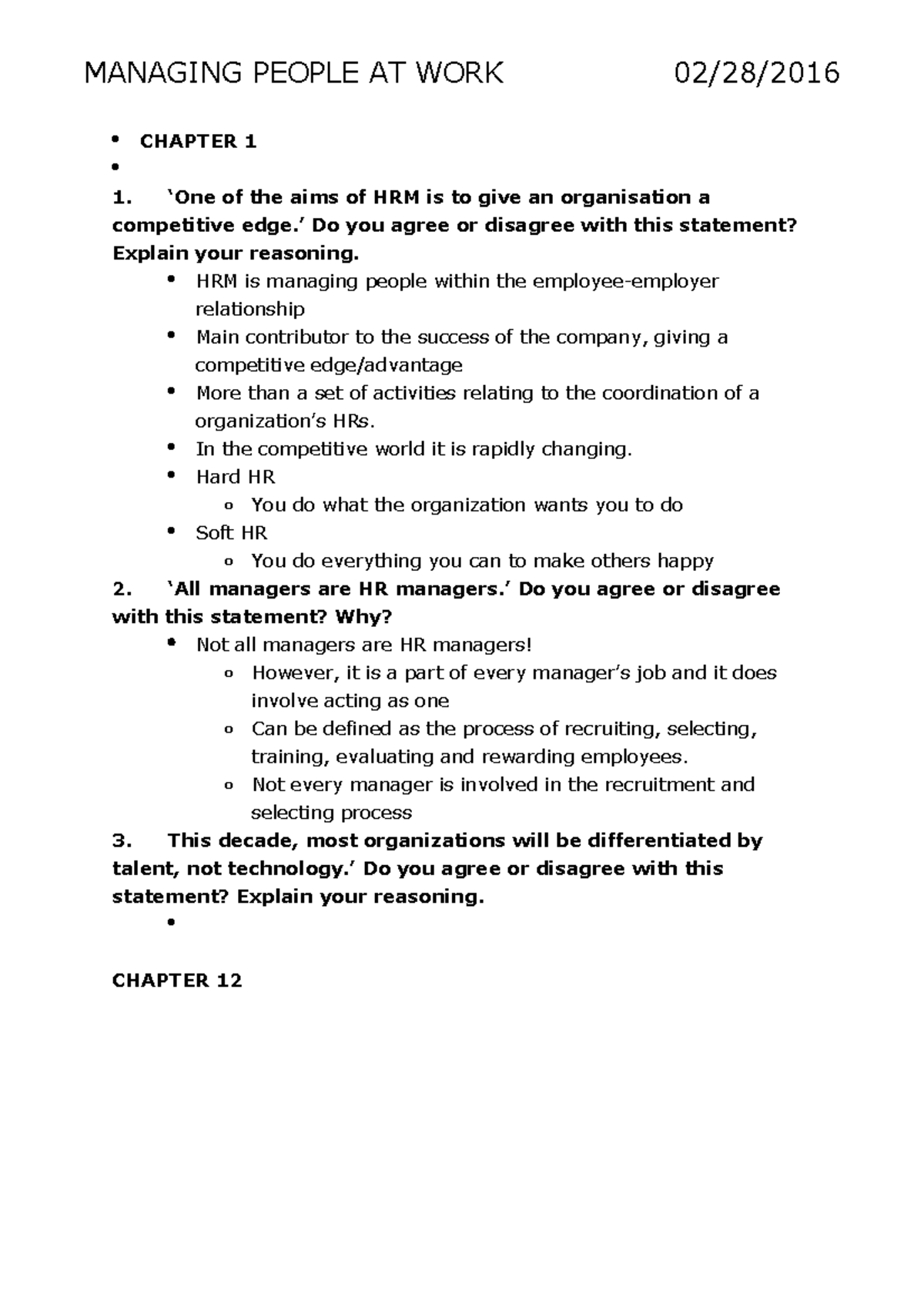 Managing People AT WORK - MANAGING PEOPLE AT WORK CHAPTER 1 1. of the ...