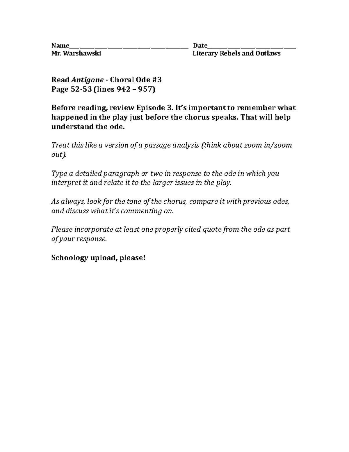 HW - choral ode 3 interpretation - Name ...