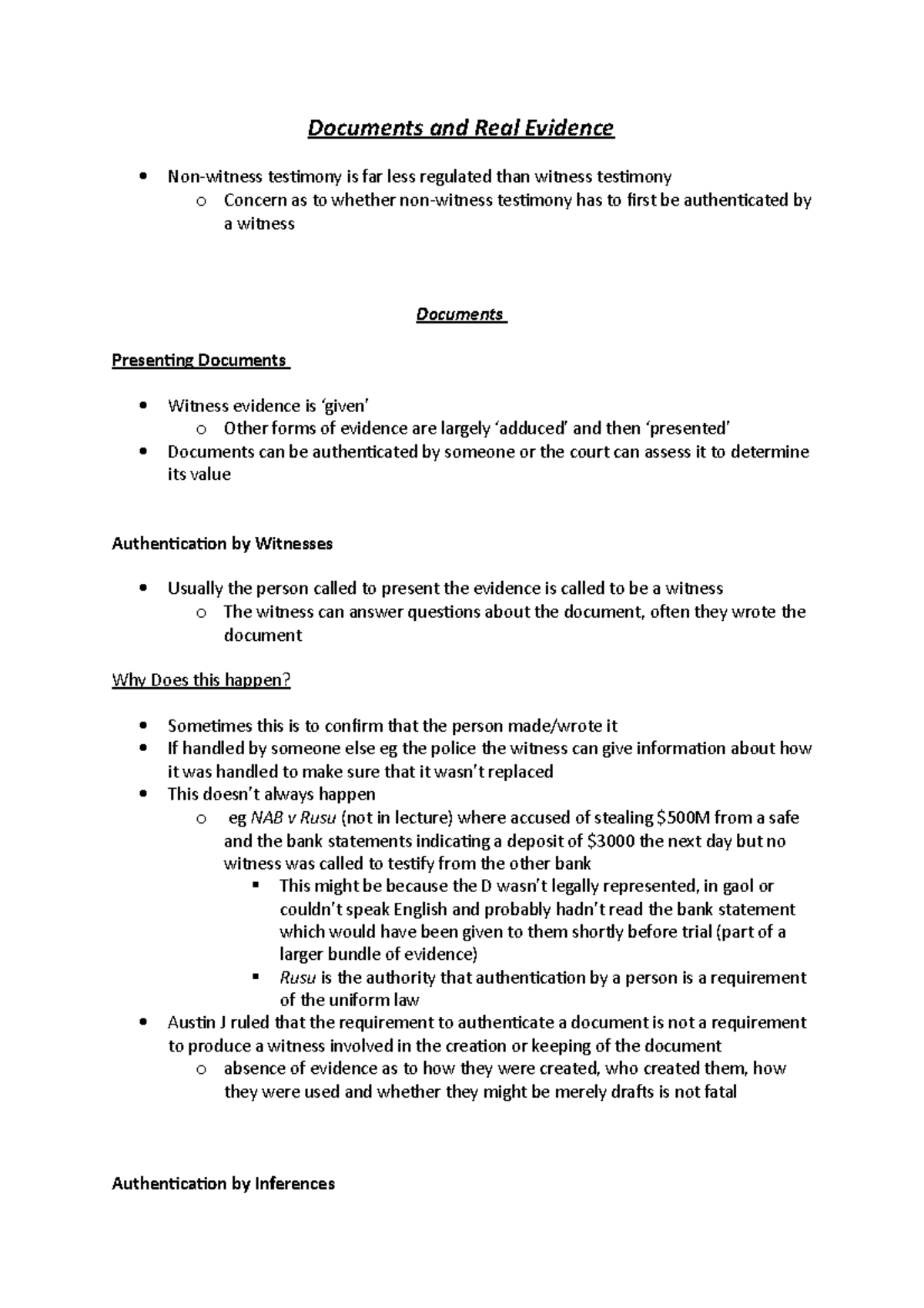 Documents and Real Evidence notes - Documents and Real Evidence Non ...