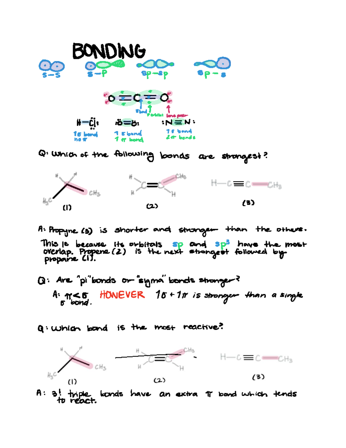 Orgo Chem Notes - BONDING so C C DO s s s P sp sp sp s e t t e O CEO e ...