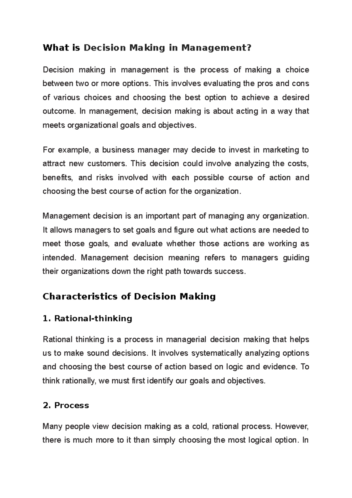 Decision Making - This involves evaluating the pros and cons of various ...