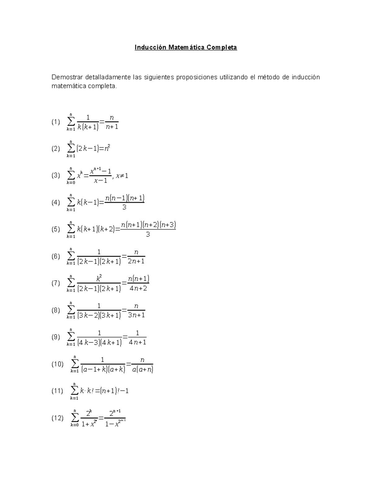 Ejercicios Inducción Matemática Completa - Inducción Matemática ...