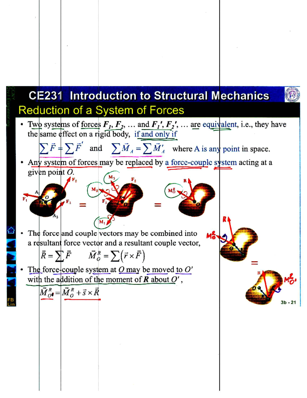 CE 231 Lecture Notes 6- Reduction of a System of Forces - CE231 ...