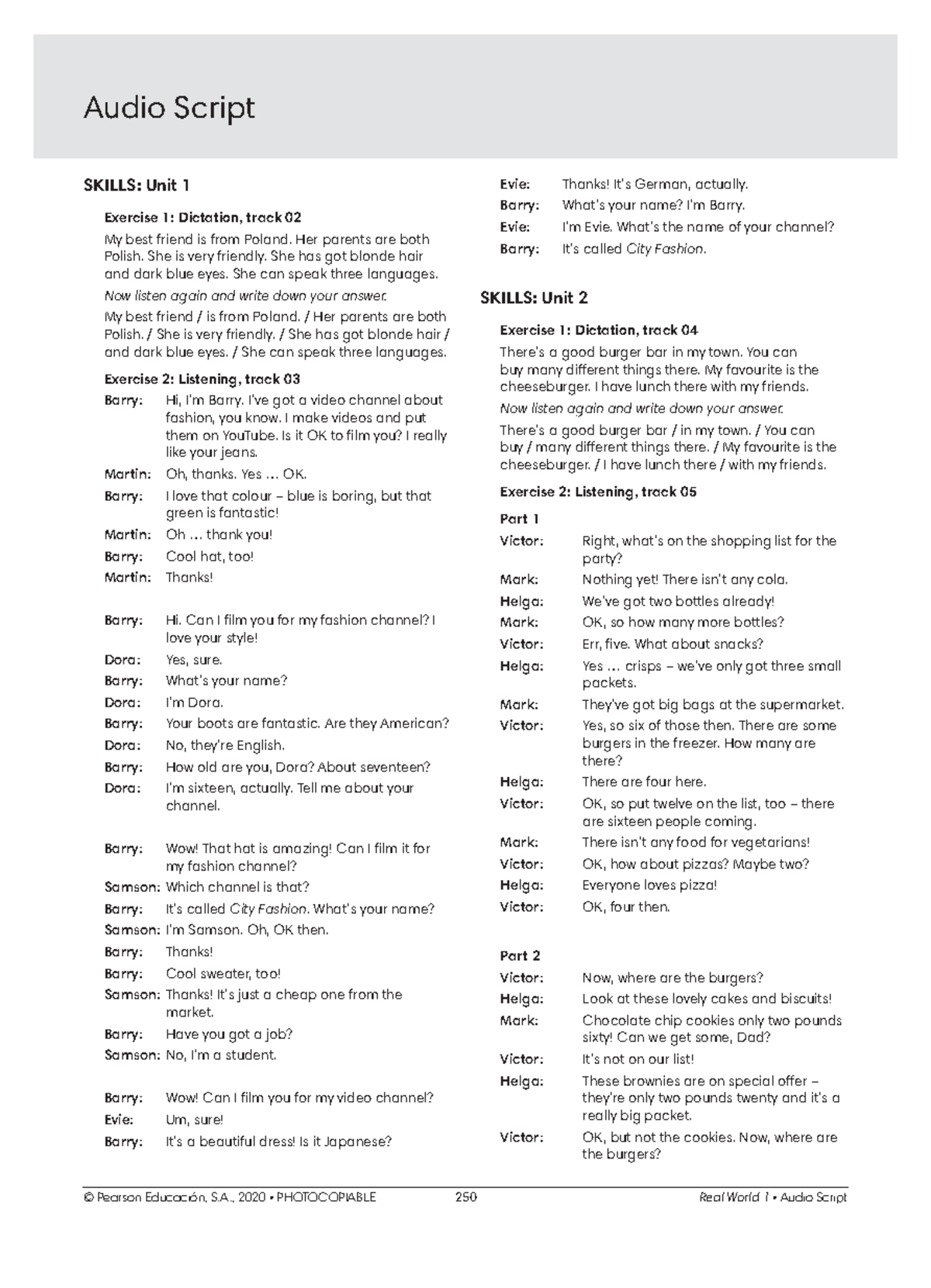 08 RW-AND 1 Tests Scripts - SKILLS: Unit 1 Exercise 1: Dictation, track ...