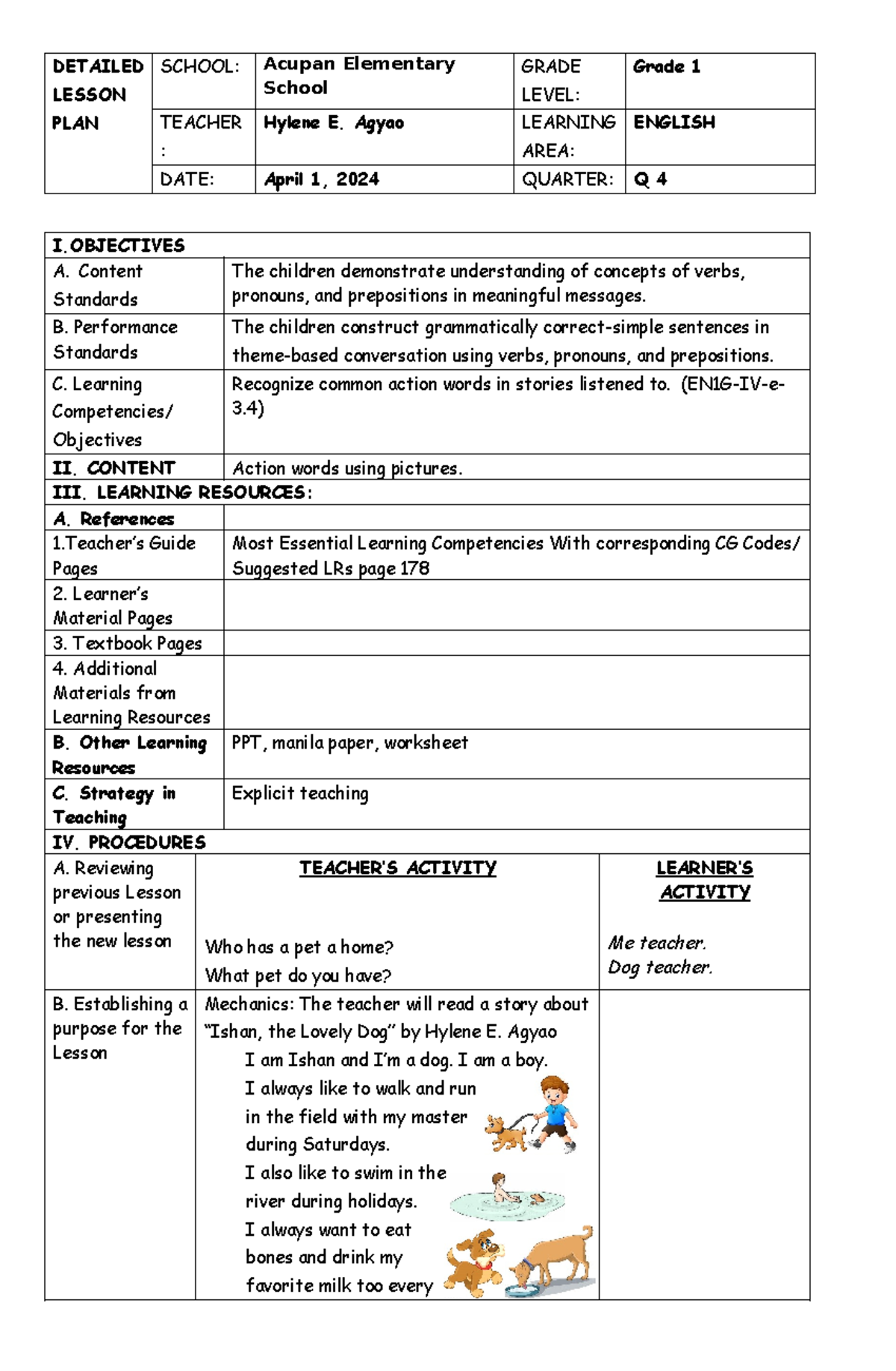 English 1 April 1, 2024 - DETAILED LESSON PLAN SCHOOL: Acupan ...