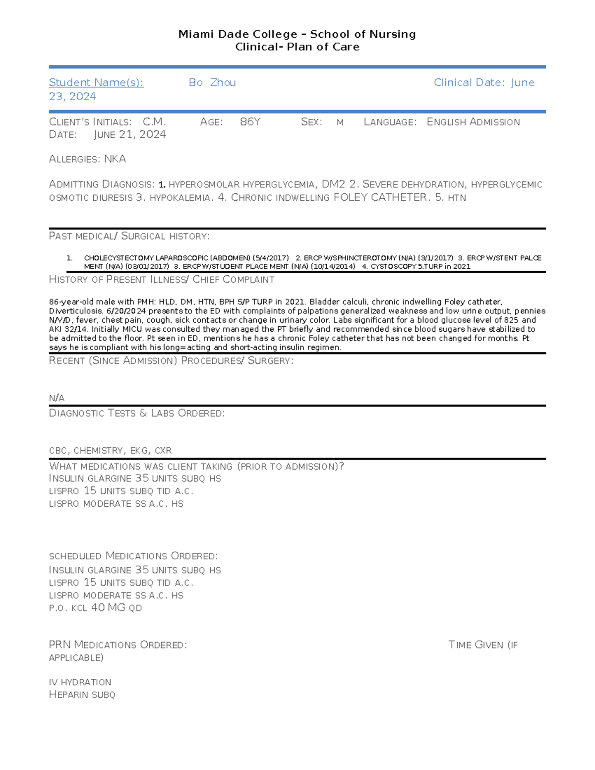 Care plan July 7-1 - care plan assignments - Miami Dade College ...
