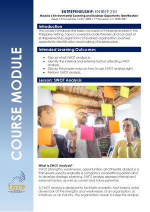 Module 5 WEEK 11 - COURSE MODULE ENTREPENEUSHIP: ENTREP 210 Module 5 ...