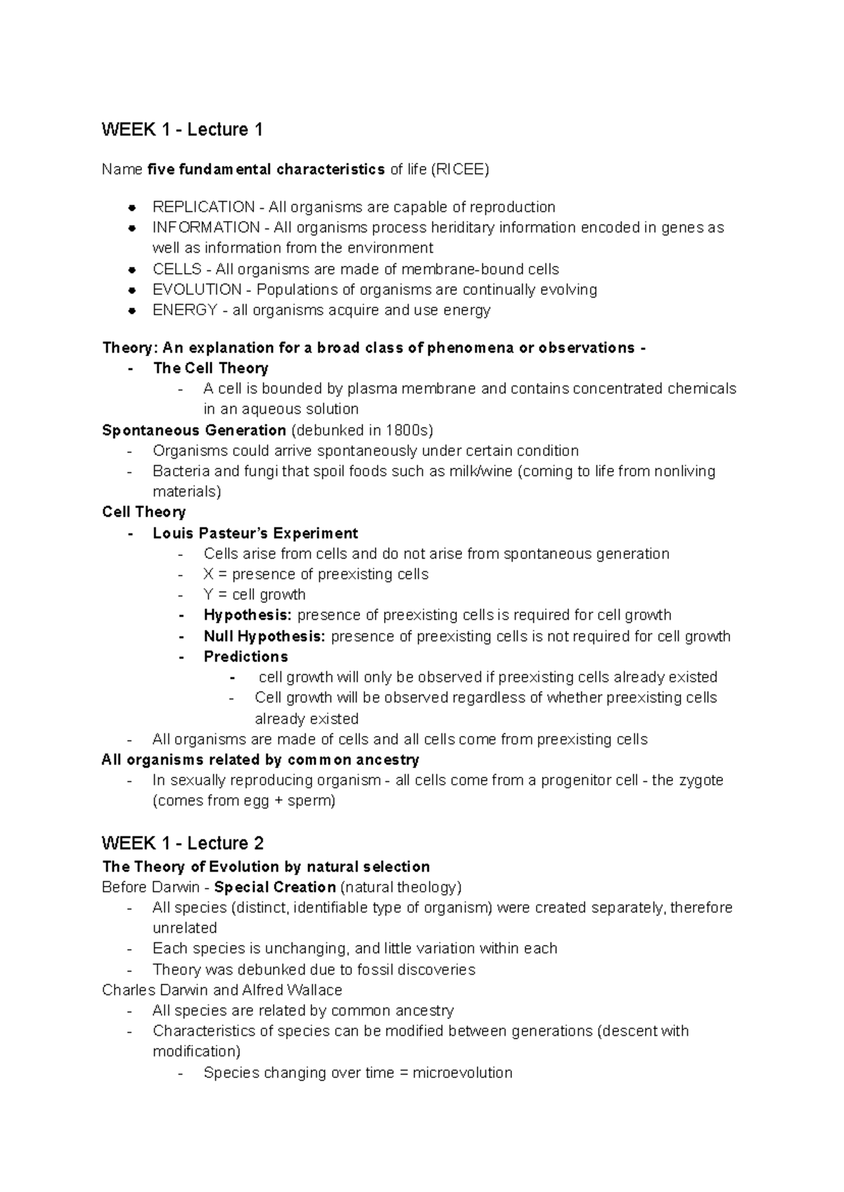 BIO 1M03 Test 1 Prep - TEST 1 NOTES - WEEK 1 - Lecture 1 Name five ...