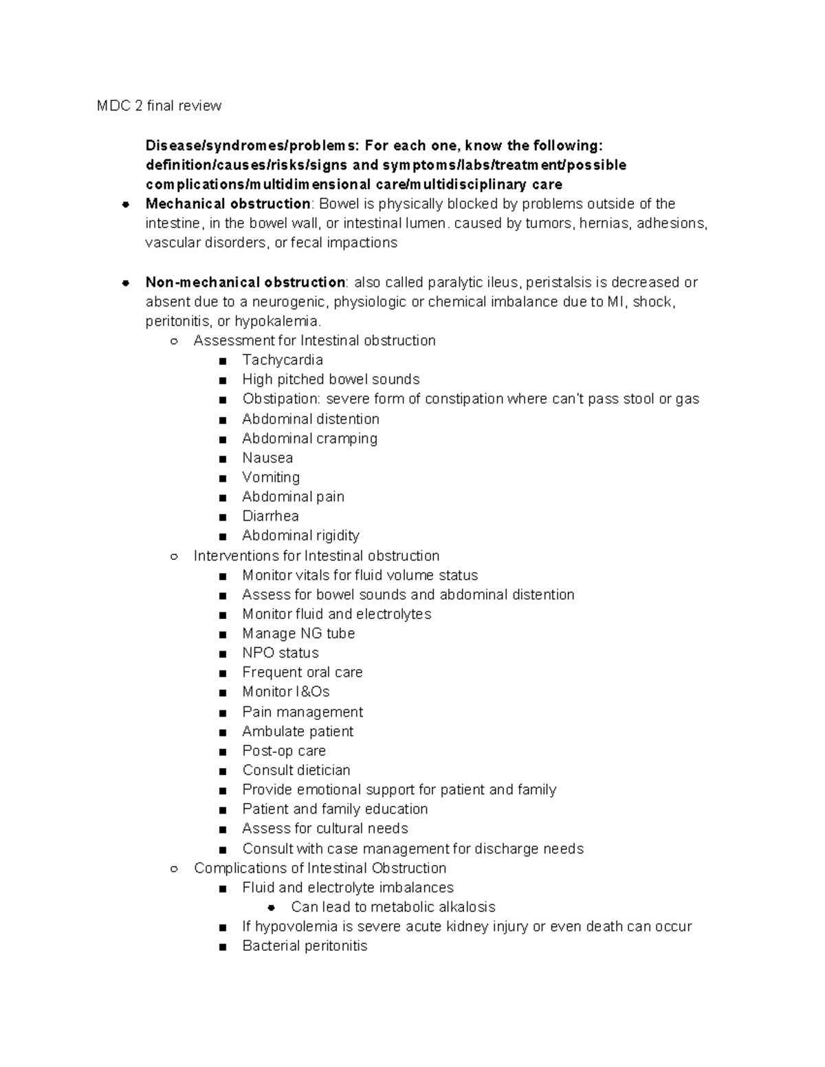 MDC final review-1 - Exam - MDC 2 final review Disease/syndromes ...