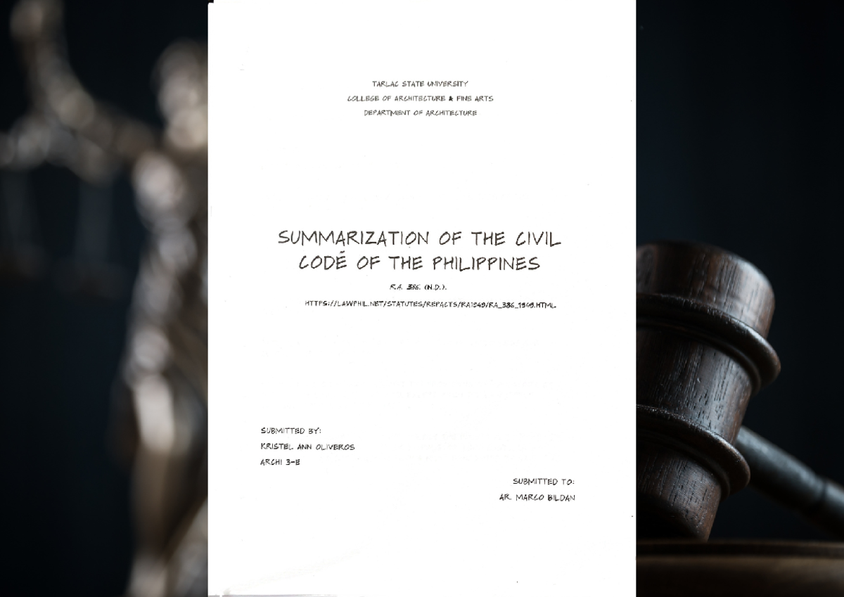 THE CIVIL CODE OF THE PHILIPPINES - Architecture - Studocu