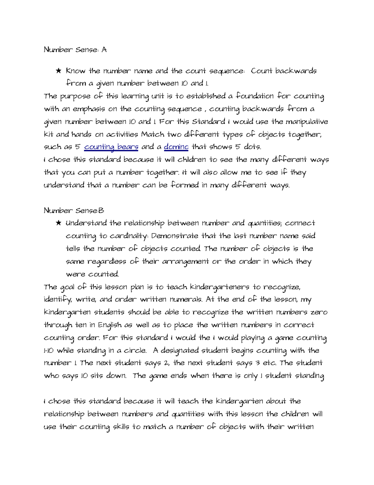 Unit 2 Core Project Discussion #2 - Number Sense: A ★ Know the number ...