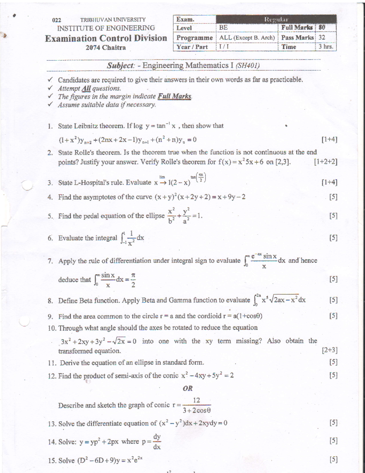 Engineering Mathematics - ",* 022 TRIBHWAN UNIVERSITY INSTITUTE OF ...