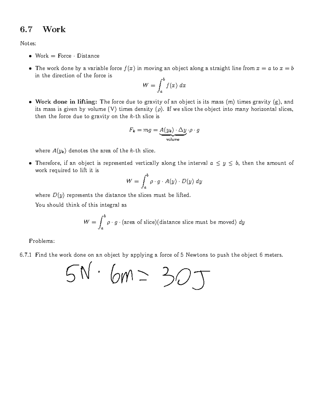 Work - notes - 6 Work Notes: - Work = Force · Distance - The work done ...