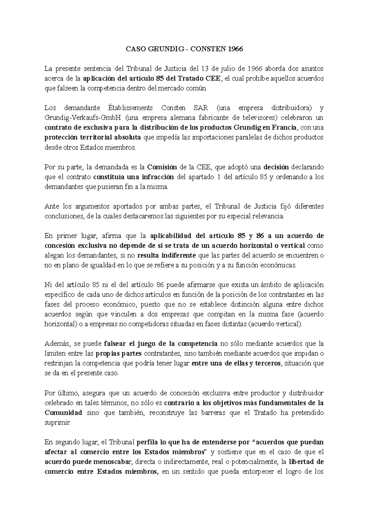 Sentencias Caso Grundig-Consten y Caso Mannesmann - CASO GRUNDIG ...