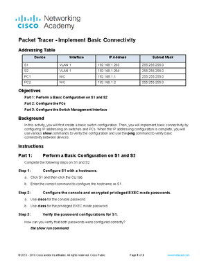 4.7.1 Packet Tracer - Connect the Physical Layer - Objectives Part 1: Identify Physical - Studocu