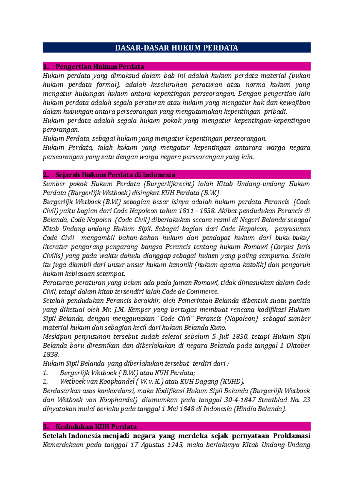 Materi Hukum Perdata - DASAR-DASAR HUKUM PERDATA Pengertian Hukum ...