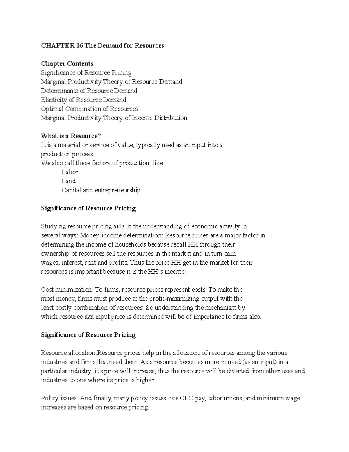 Chapter 16 The Demand for Resources - CHAPTER 16 The Demand for ...