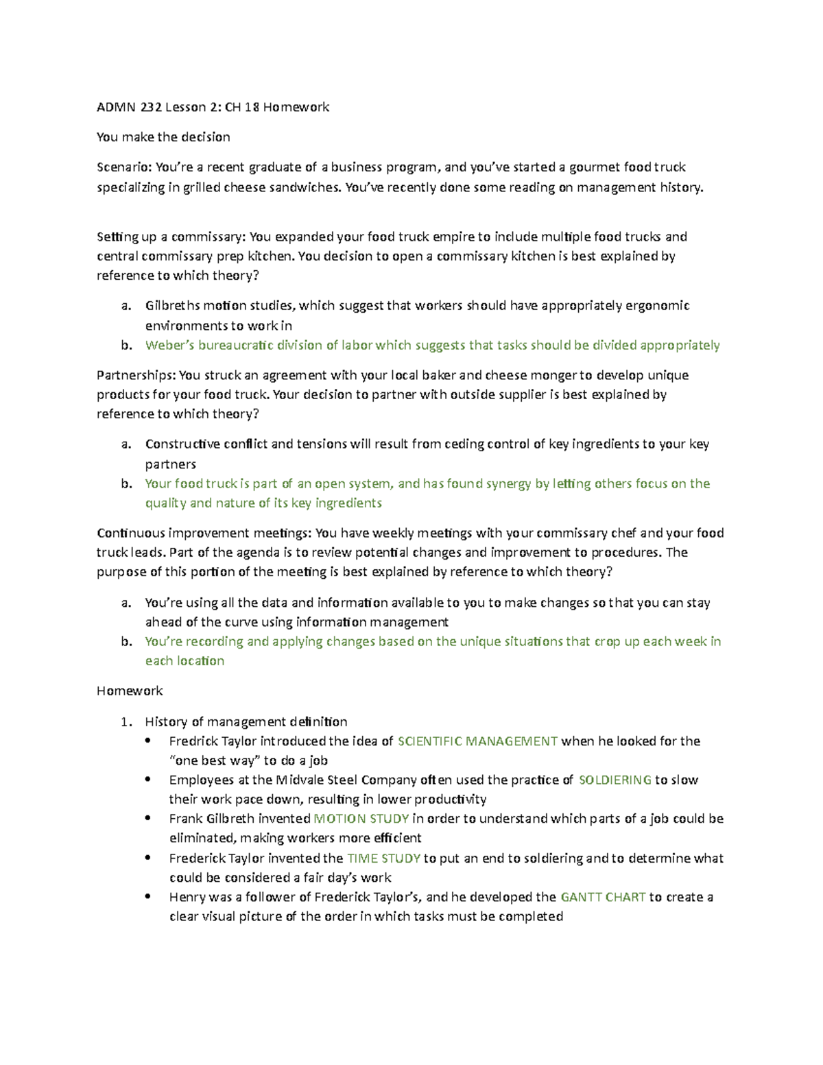 ADMN 232 Lesson 2 - ADMN 232 Lesson 2: CH 18 Homework You make the decision Scenario: You’re a ...