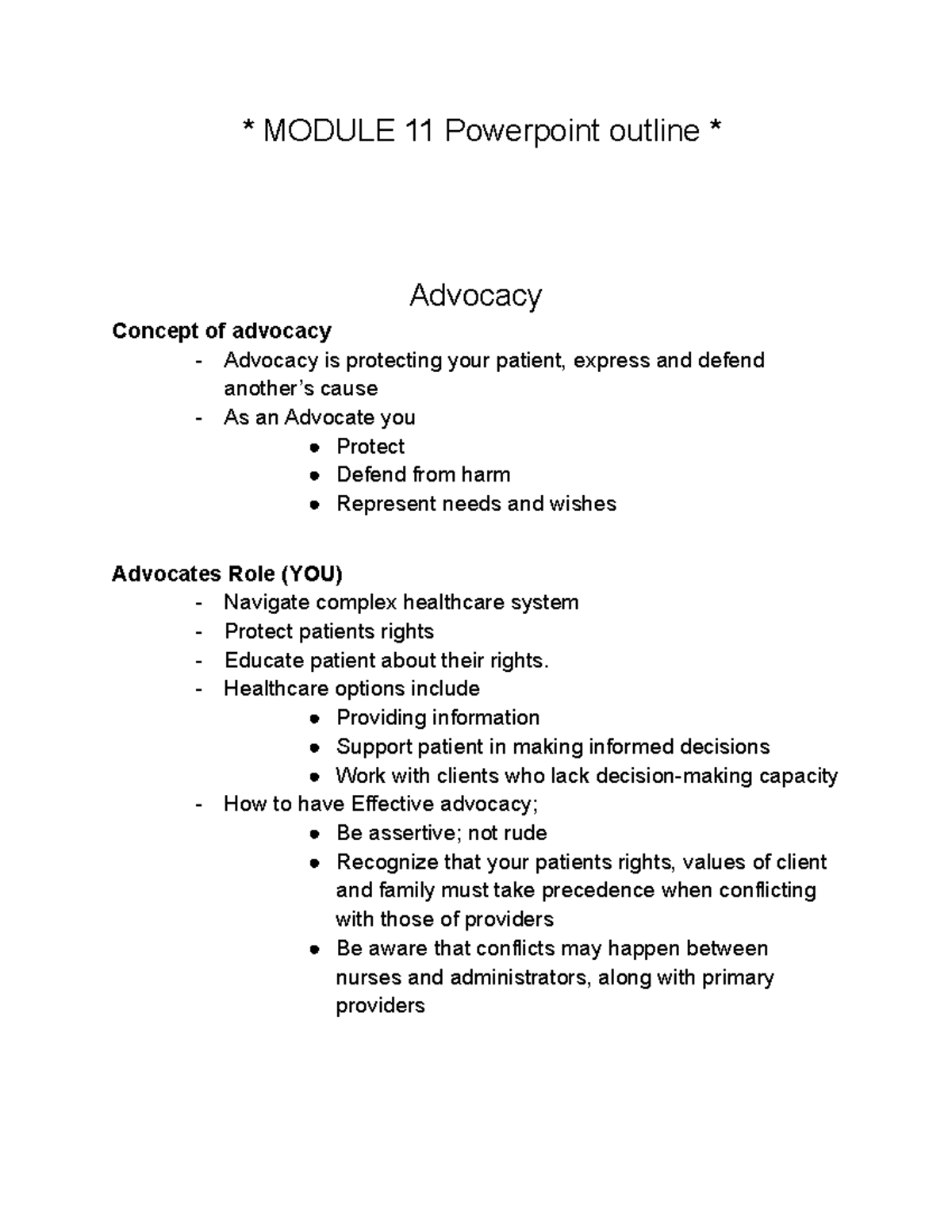 Module 11 Powerpoint outline - * MODULE 11 Powerpoint outline ...