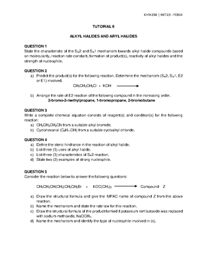 Tutorial 1 - CHM258 | MAR-JUL TUTORIAL 1 INTRODUCTION TO ORGANIC CHEMISTRY QUESTION 1 Name the ...