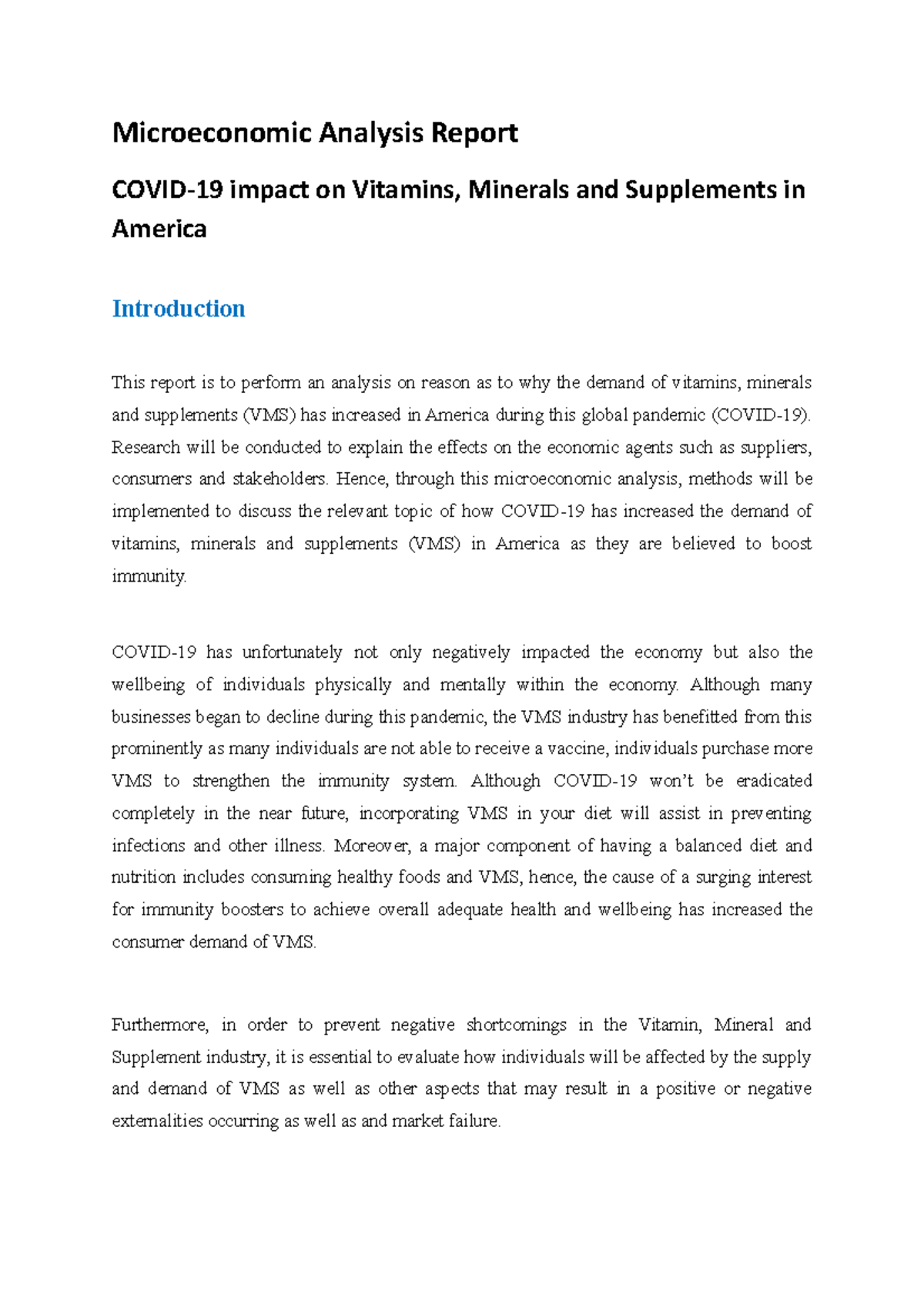 Prices and markets assignment 1 - Microeconomic Analysis Report COVID ...
