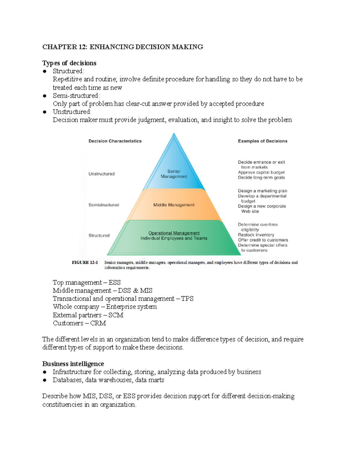Ch 12 Summary Enhancing decision making - CHAPTER 12: ENHANCING ...