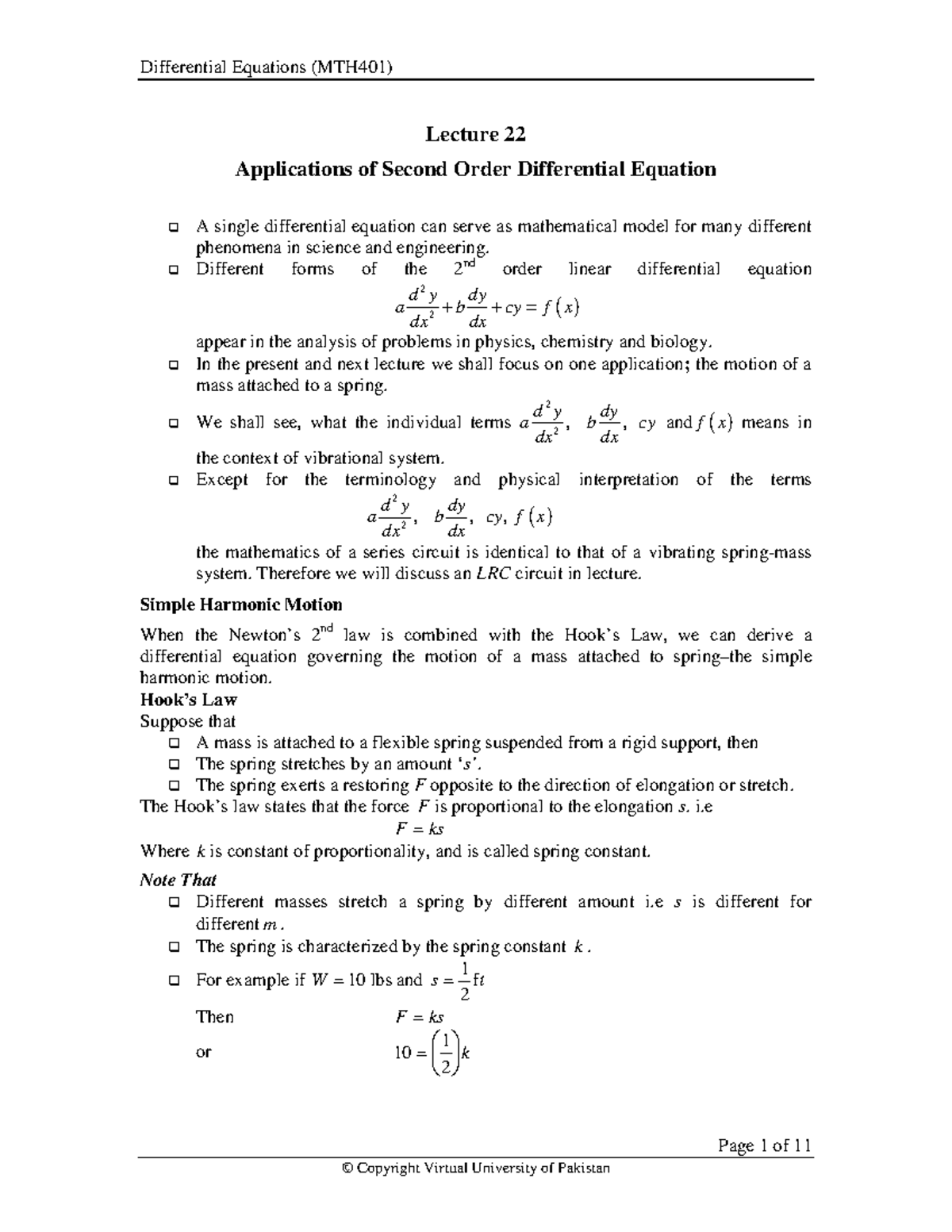 Lecture 22 - Notes - Page 1 of 11 Lecture 22 Applications of Second ...