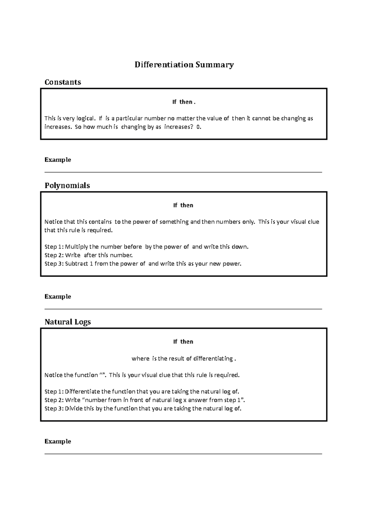 Calculus Summary - Differentiation Summary Constants If then. This is ...
