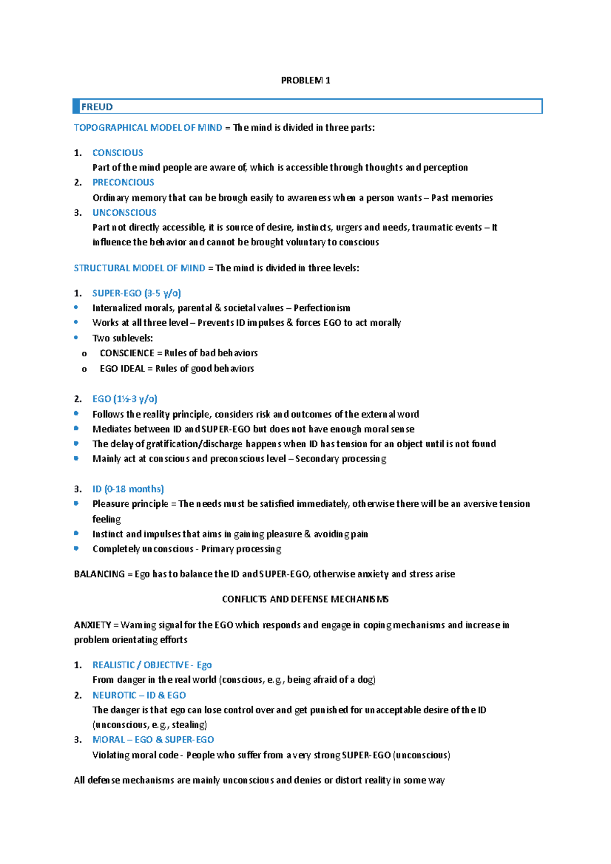1 - PROBLEM 1 FREUD TOPOGRAPHICAL MODEL OF MIND = The mind is divided ...