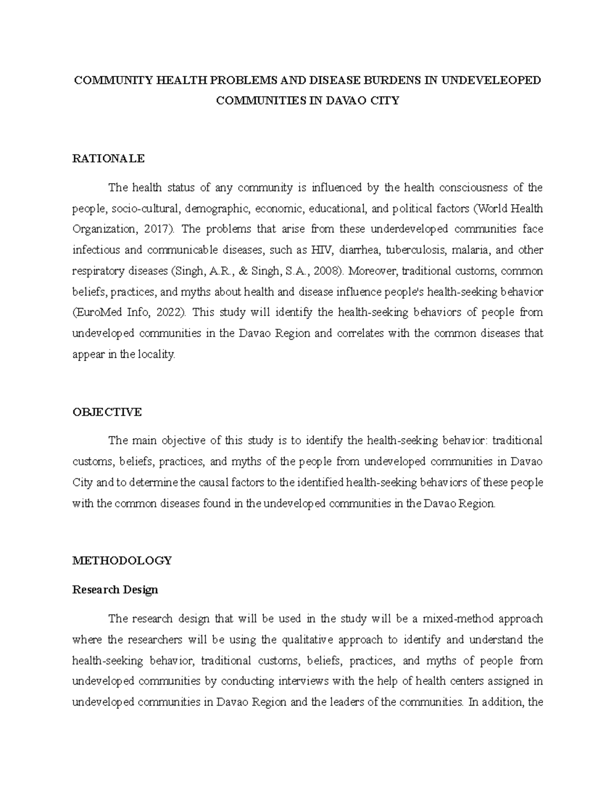 Community Health Problems AND Disease Burdens IN Undeveleoped ...