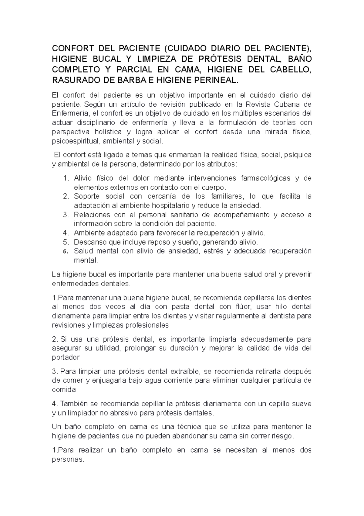 Confort DEL Paciente amila - CONFORT DEL PACIENTE (CUIDADO DIARIO DEL ...