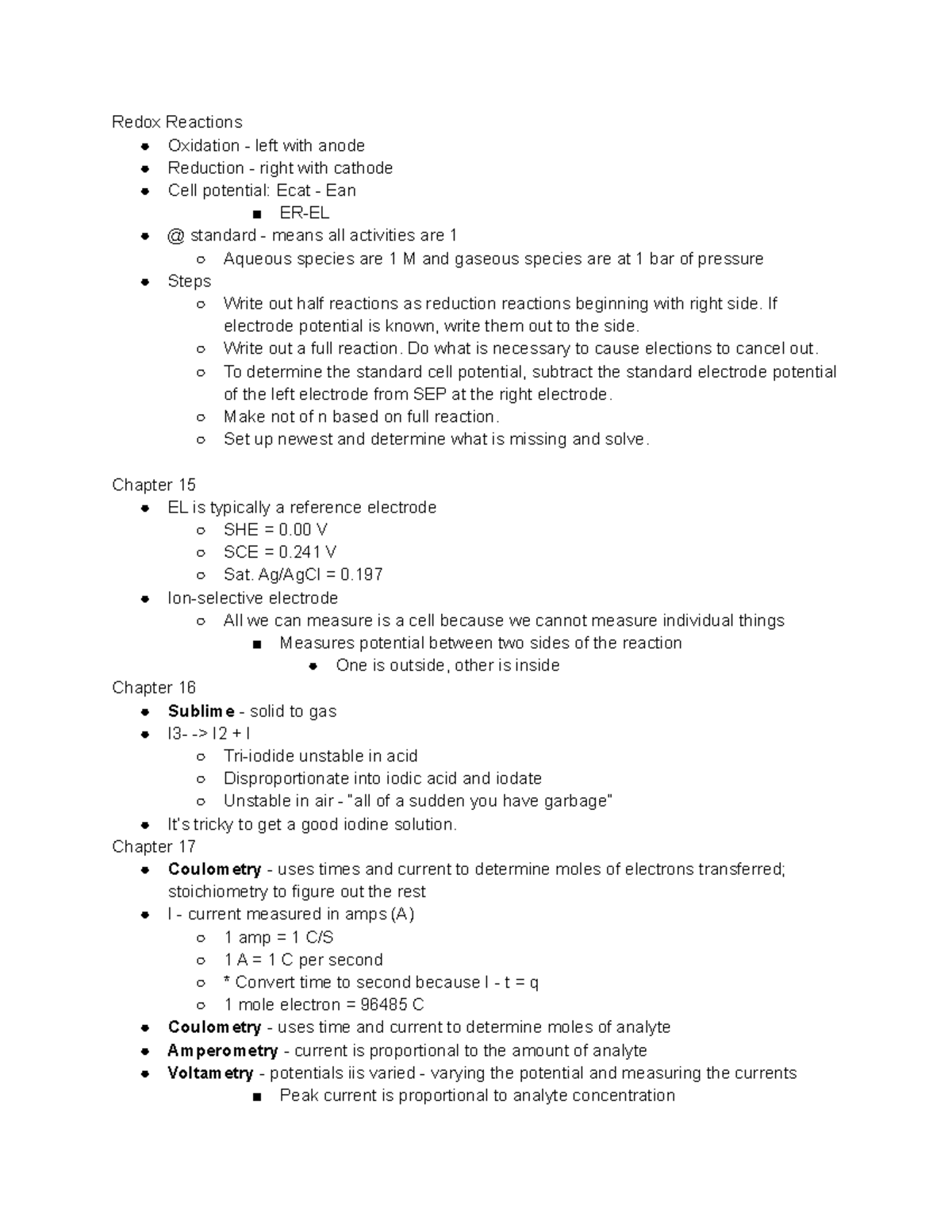Analytical Chem Exam 4 - An exam review for the final! - Redox ...