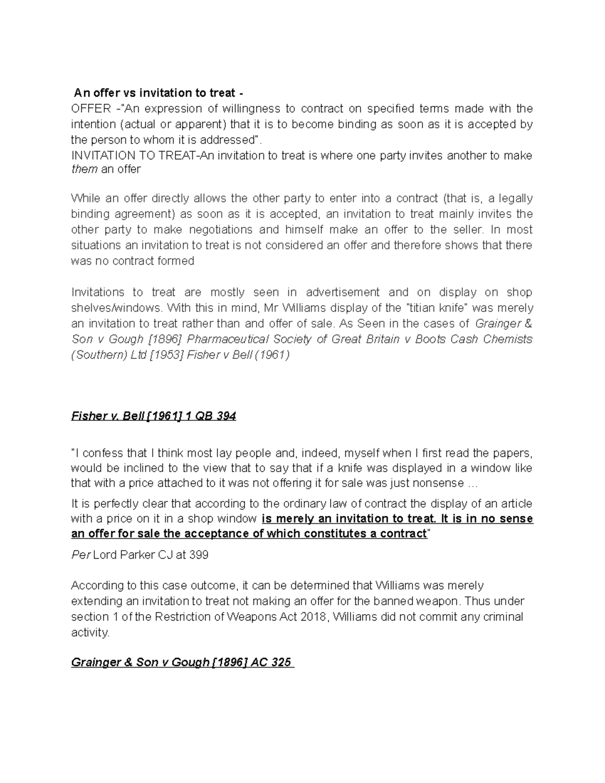 MOOT Lefo tutorial 8 - An offer vs invitation to treat - OFFER -“An ...