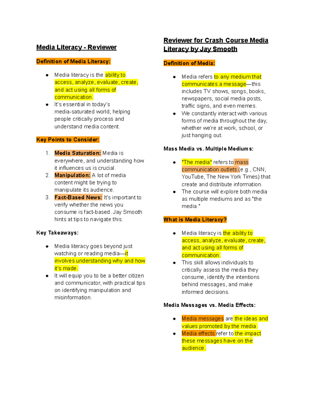 Media Literacy - Reviewer - Media Literacy - Reviewer Definition of ...