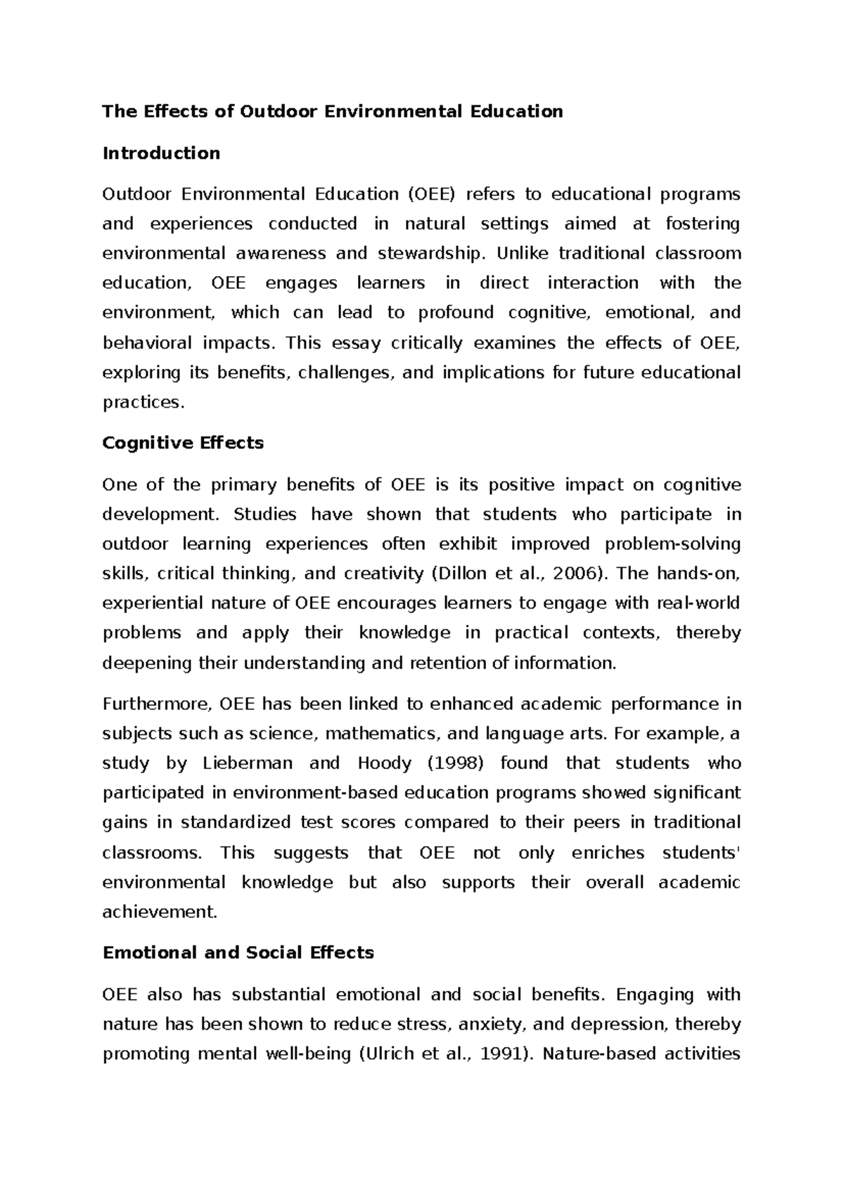 The Effects of Outdoor Environmental Education: A Critical Overview ...