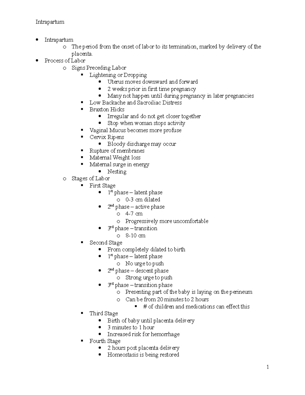 Intrapartum Enotes - ..... - Intrapartum o The period from the onset of ...