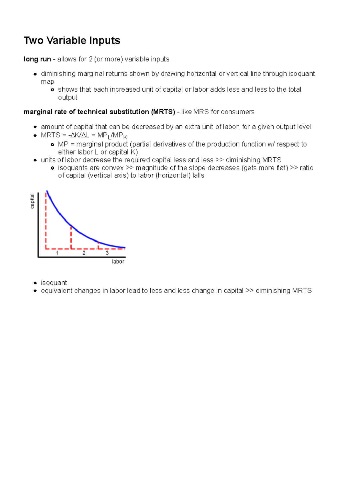 Two Variable Inputs -long run -marginal rate of technical substitution ...