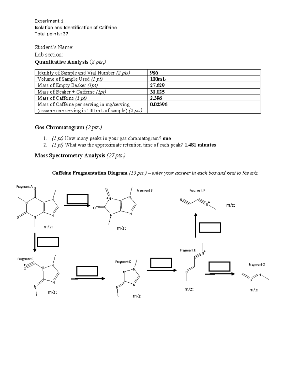 Caffiene Isolation Experiment 1 Isolation And Identification Of