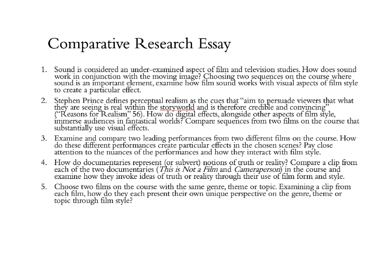 Comparative research essay - MSTU1001 - Studocu