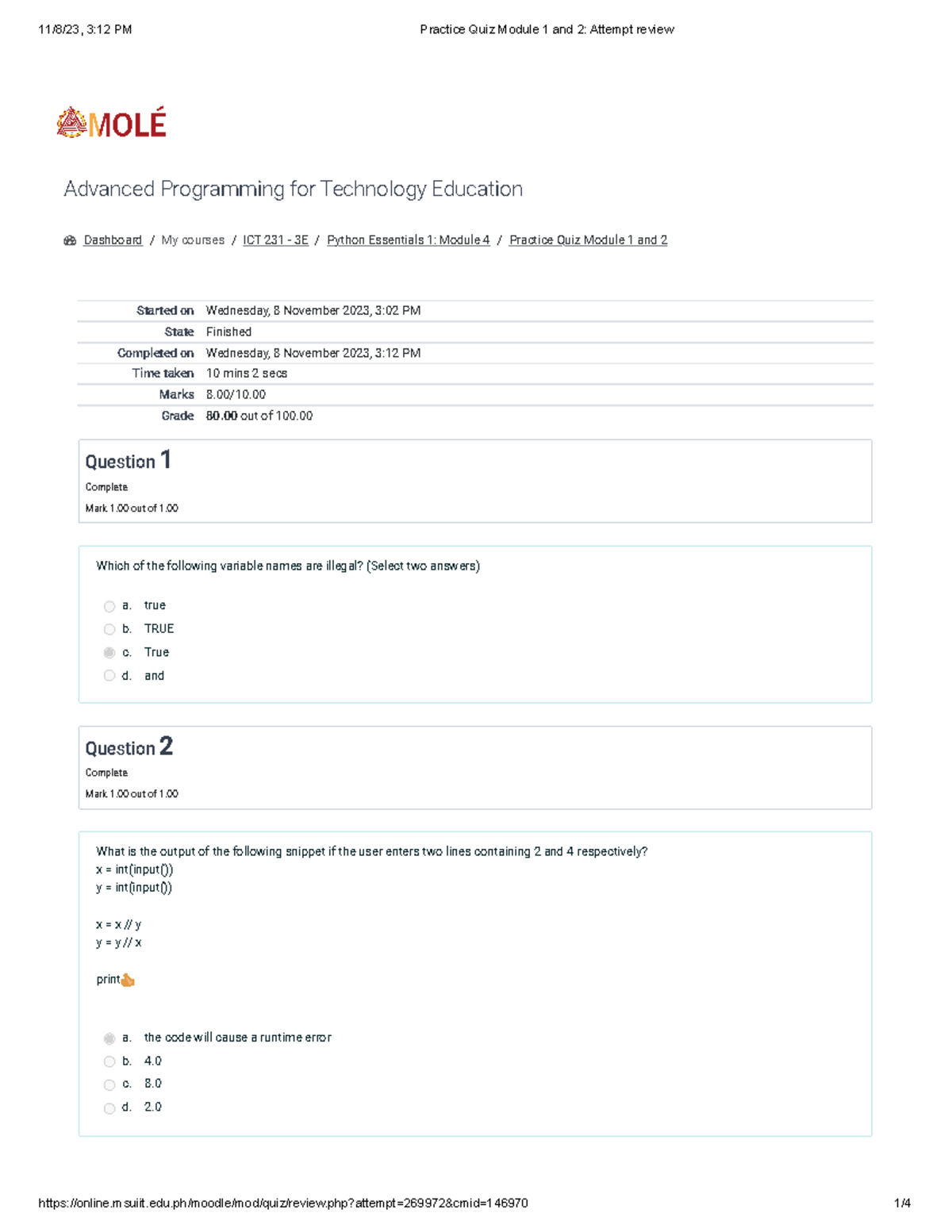 Practice-Quiz-Module-1-and-2 -Attempt-review-3 - Dashboard / My courses ...