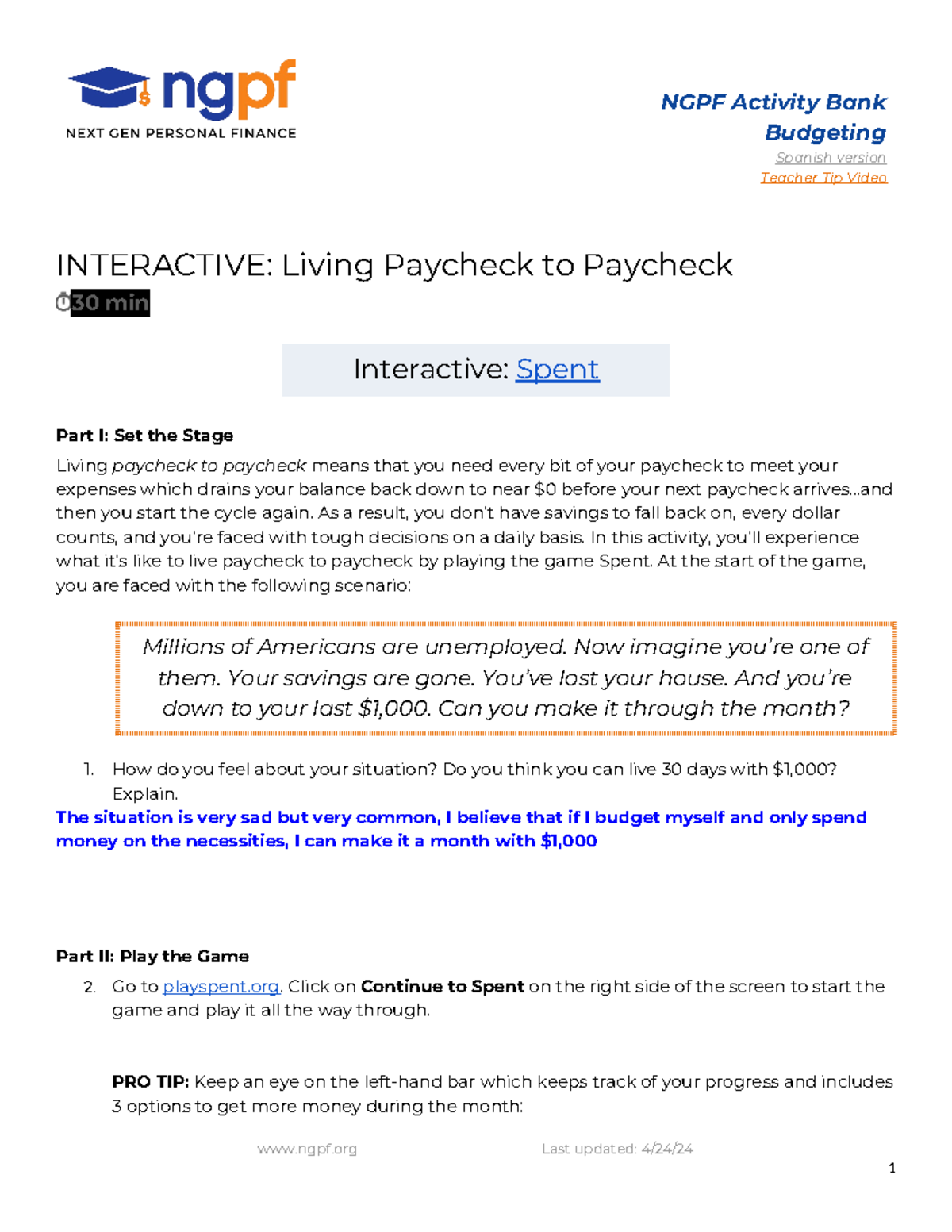 Interactive Living Paycheck to Paycheck done - NGPF Activity Bank ...