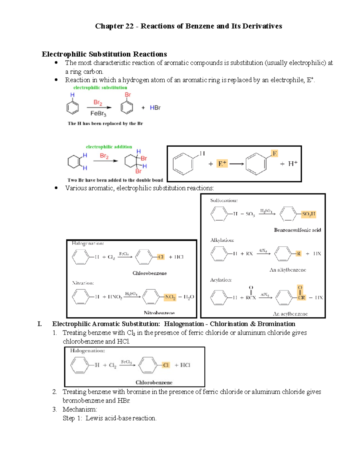 Chapter 22 - Reactions of Benzene and Its Derivatives Summary - Chapter ...