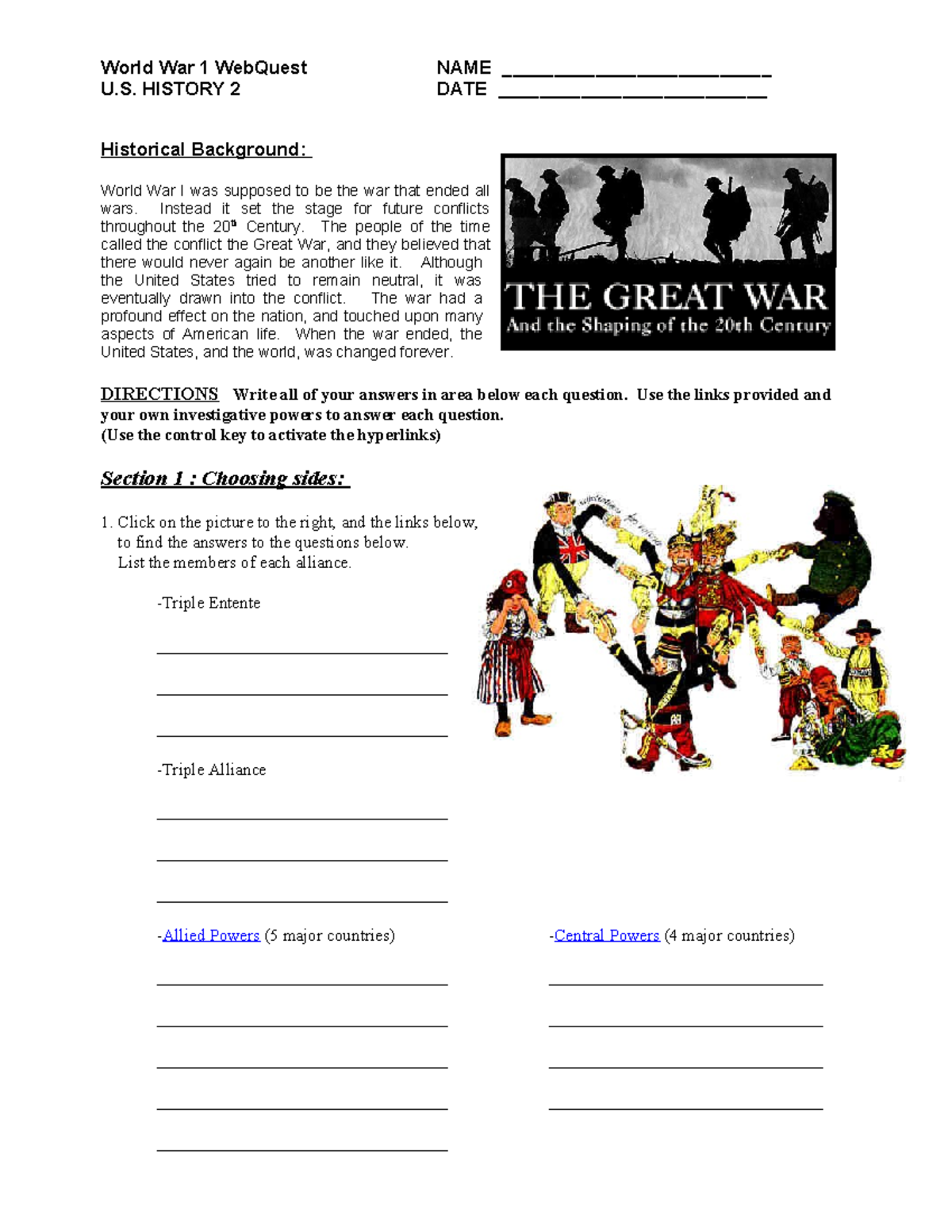 World War 1Webquest - dddddddddddd - World War 1 WebQuest NAME