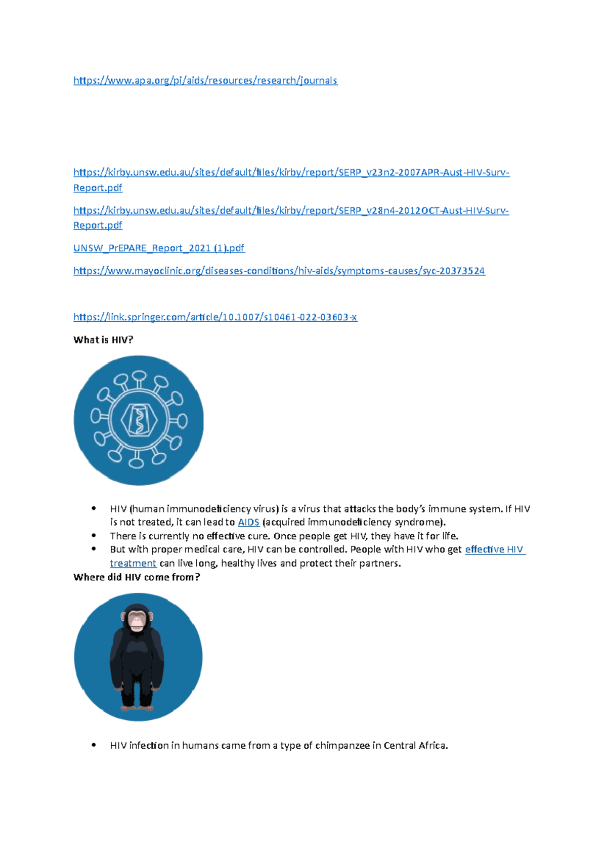 Bio depth study notes - apa/pi/aids/resources/research/journals - Studocu