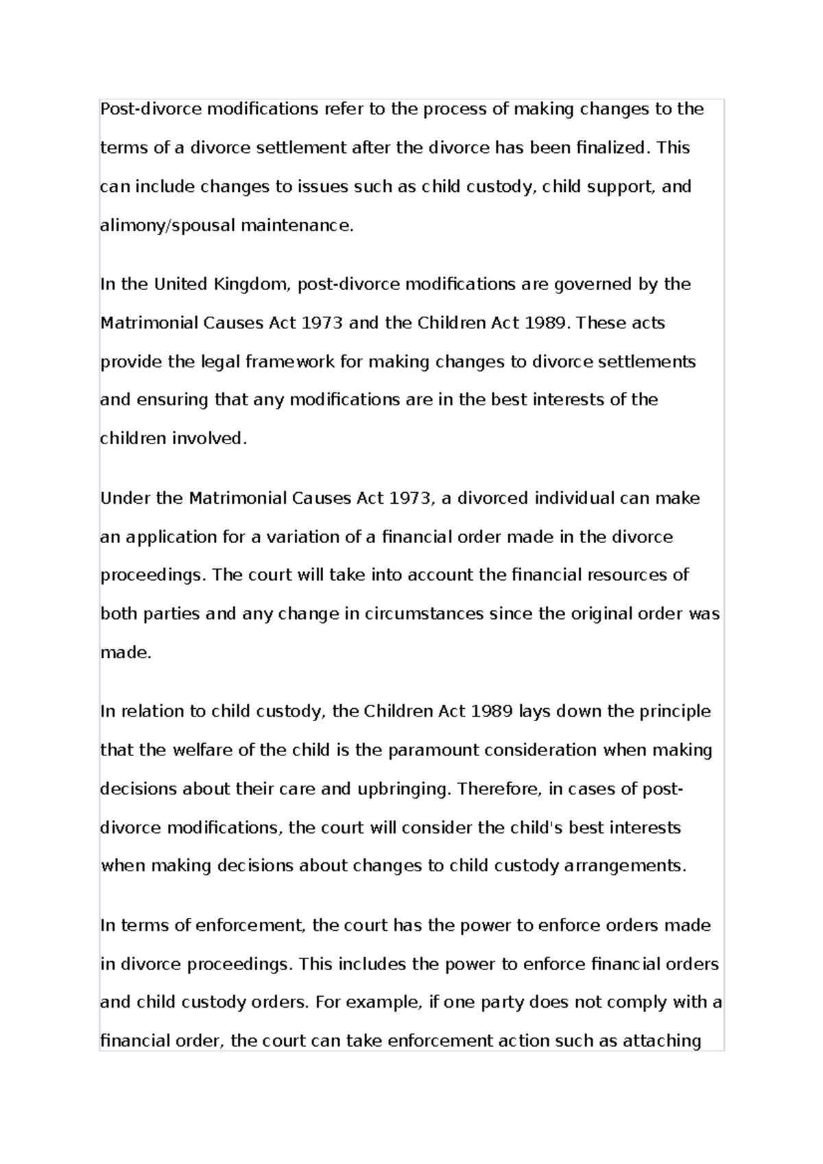 Post-divorce modifications and enforcement - Post-divorce modifications ...