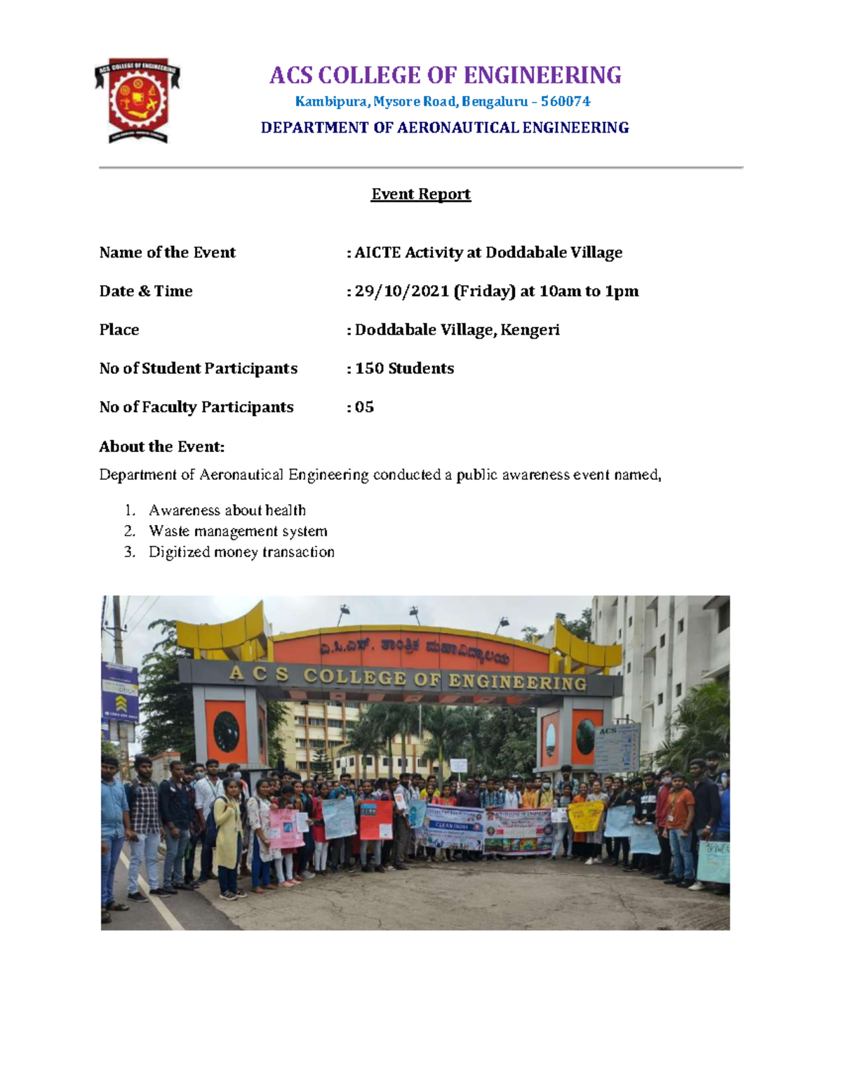 AE Aicte Actitivity Report - ACS COLLEGE OF ENGINEERING Kambipura ...