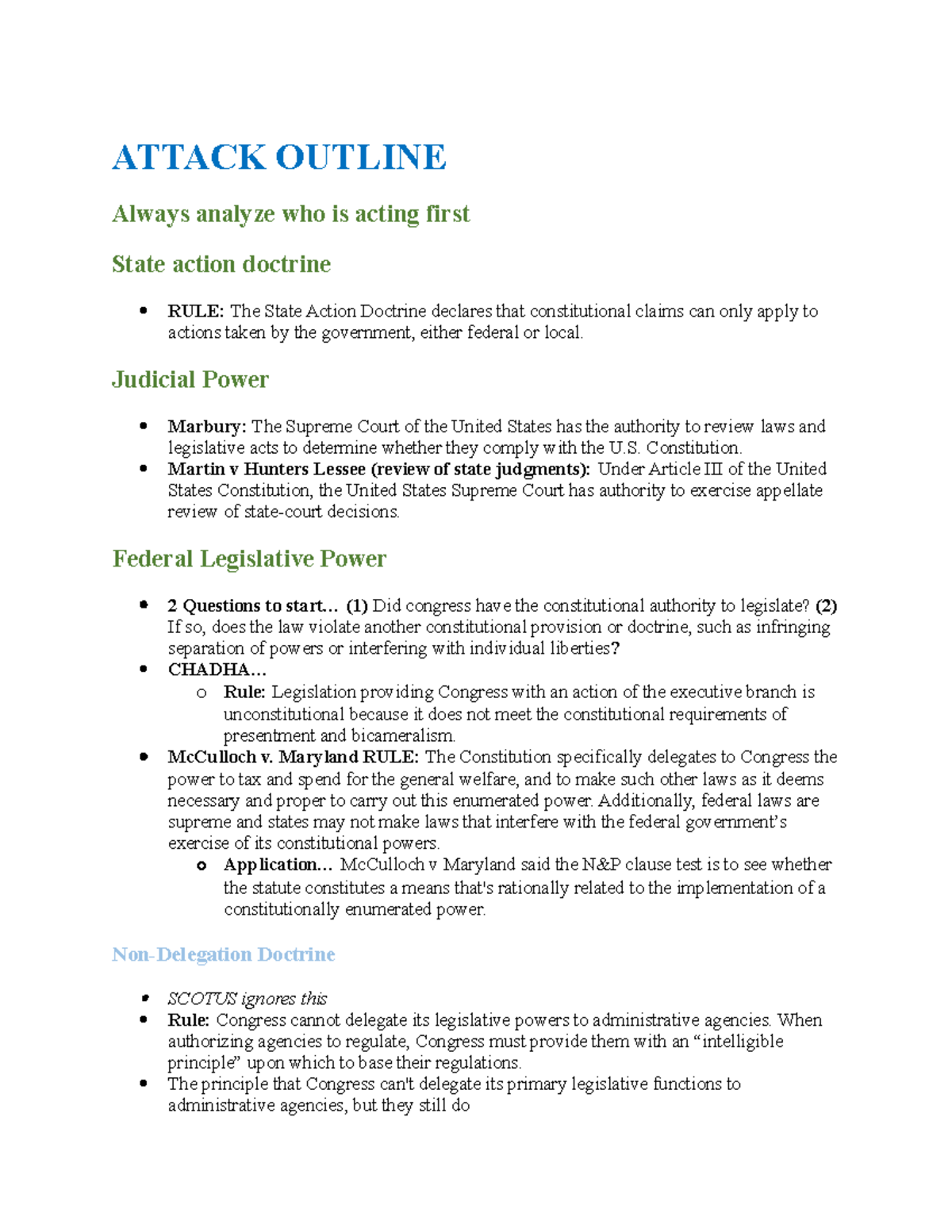 Attack Outline - ATTACK OUTLINE Always analyze who is acting first State action doctrine RULE ...