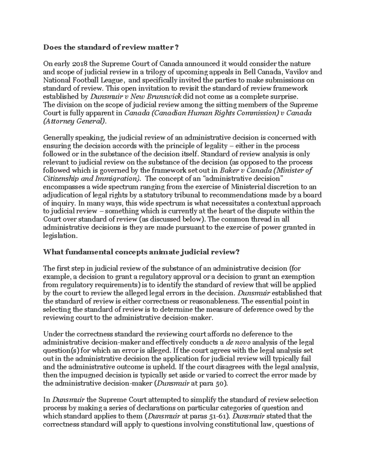 Standard of review - group discussion - Does the standard of review ...