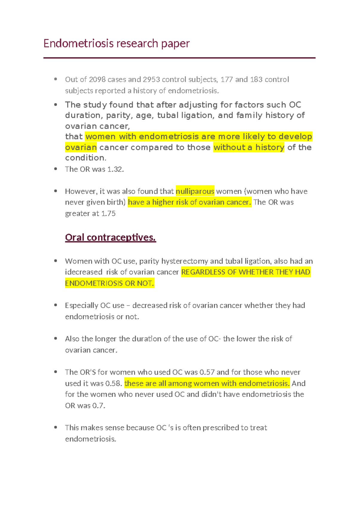 Endometriosis research paper notes - Endometriosis research paper Out ...